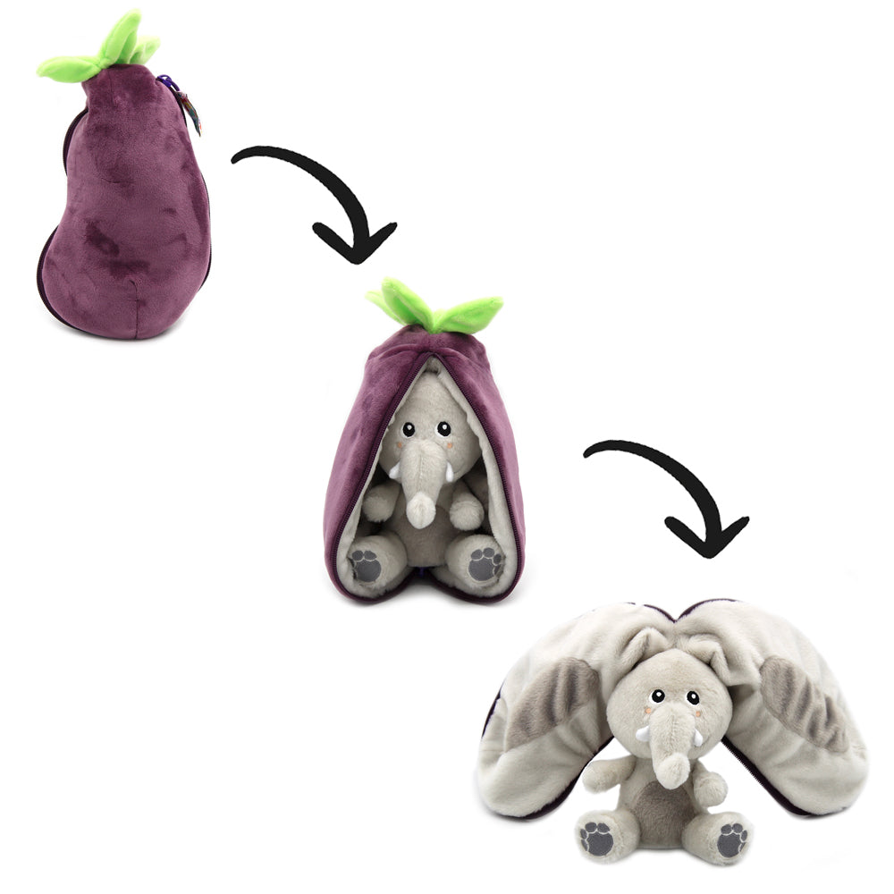 2-in-1 plush toy Velvet the elephant/eggplant - Flipetz – Speedy Monkey LLC